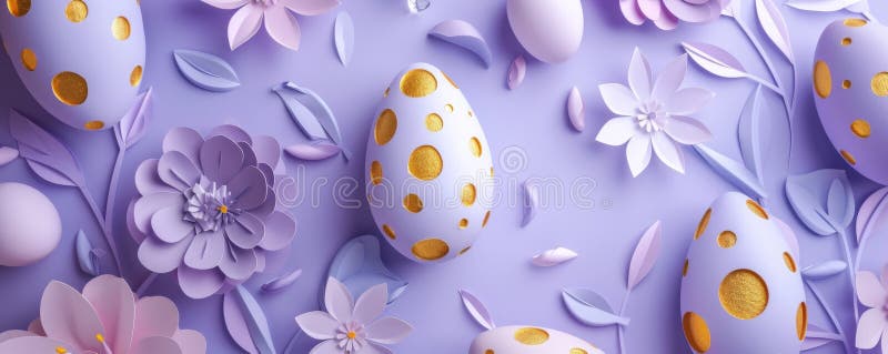 Beautiful Decorated Easter Eggs. Purple Colored with Floral Elements ...