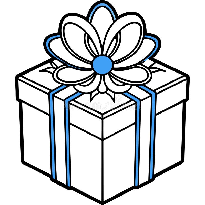 Beautiful Decorative Gift Box. Blue Bow and Long Ribbon Stock Vector ...