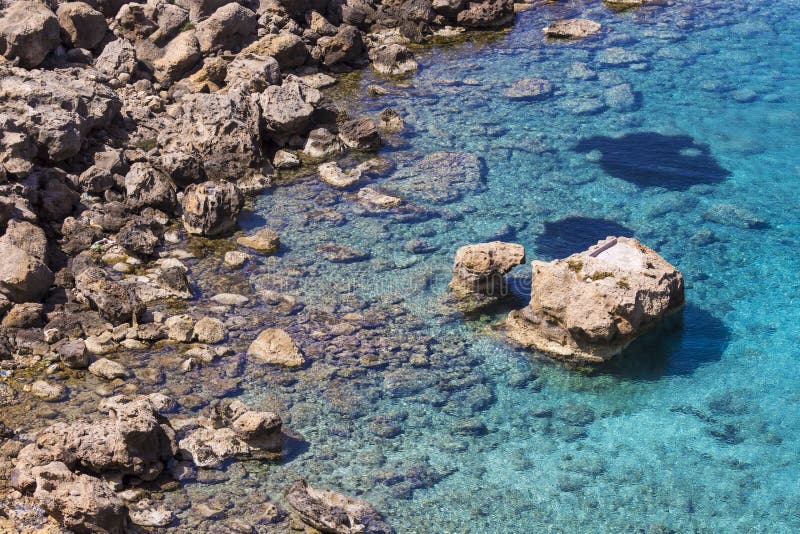 Beautiful Deep Blue Sea and Rocks in Greece Stock Photo - Image of ...