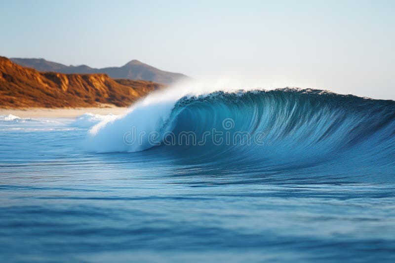 Beautiful Deep Blue Wave in the Pacific Curls on a Sunny Day. Big ...