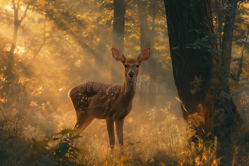 Beautiful Deer in the Forest at Sunrise in the Summer. Deer at the ...