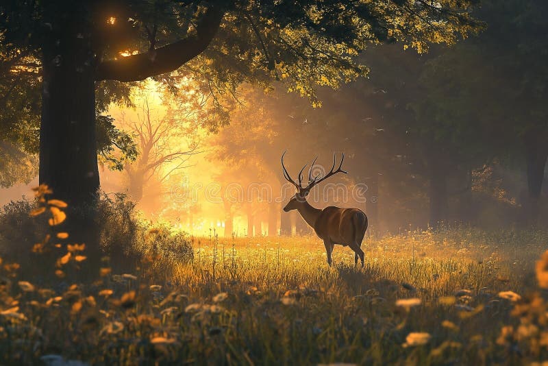 Beautiful Deer in the Forest at Sunrise in the Summer. Deer at the ...
