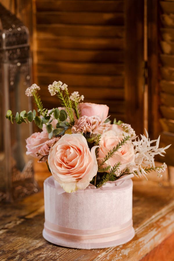 A Beautiful Delicate Flower Composition of Pink Roses and Carnations ...