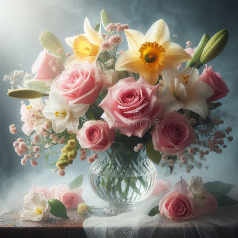 Beautiful, Delicate Flowers Standing in a Glass Vase. Stock Image ...