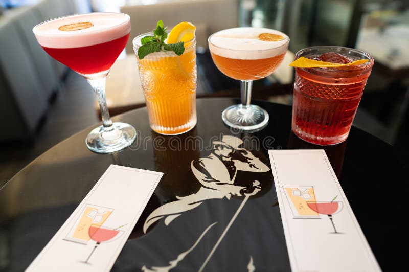 Beautiful and Delicious Alcoholic Cocktails Prepared at the Bar by the ... Beautiful and Delicious Alcoholic Cocktails Prepared at the Bar by the ...