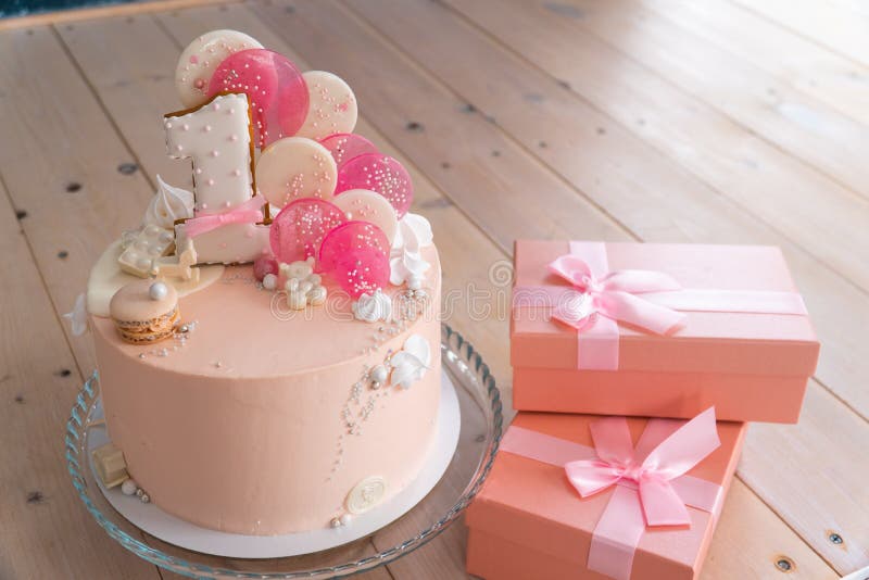 Beautiful Delicious Decorated Cake with the Number One Stock Image ...
