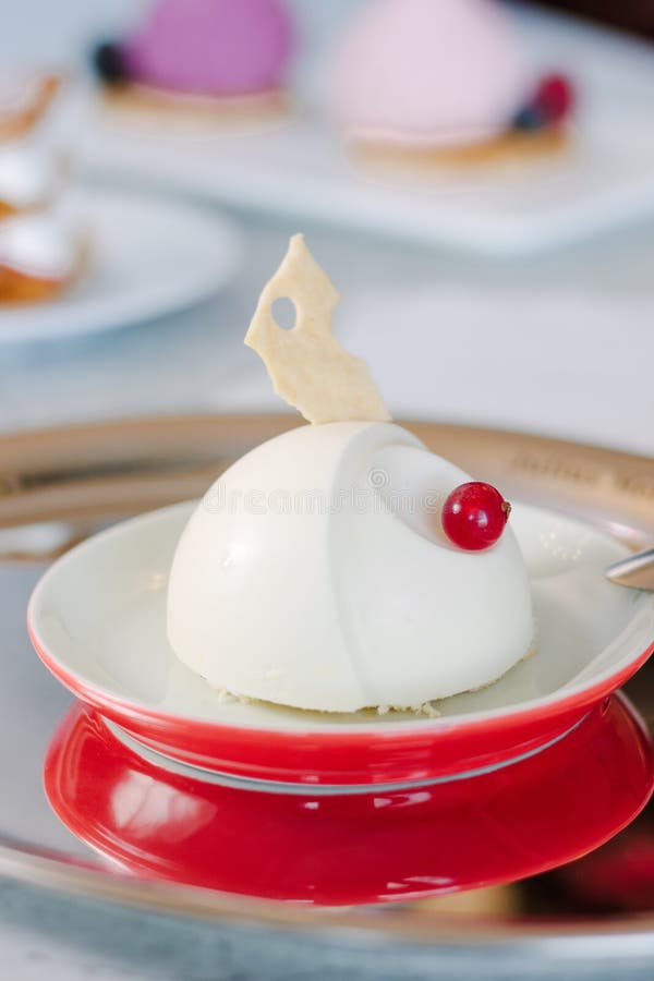 Beautiful and Delicious Panna Cotta on Red Plate. Stock Photo - Image ...