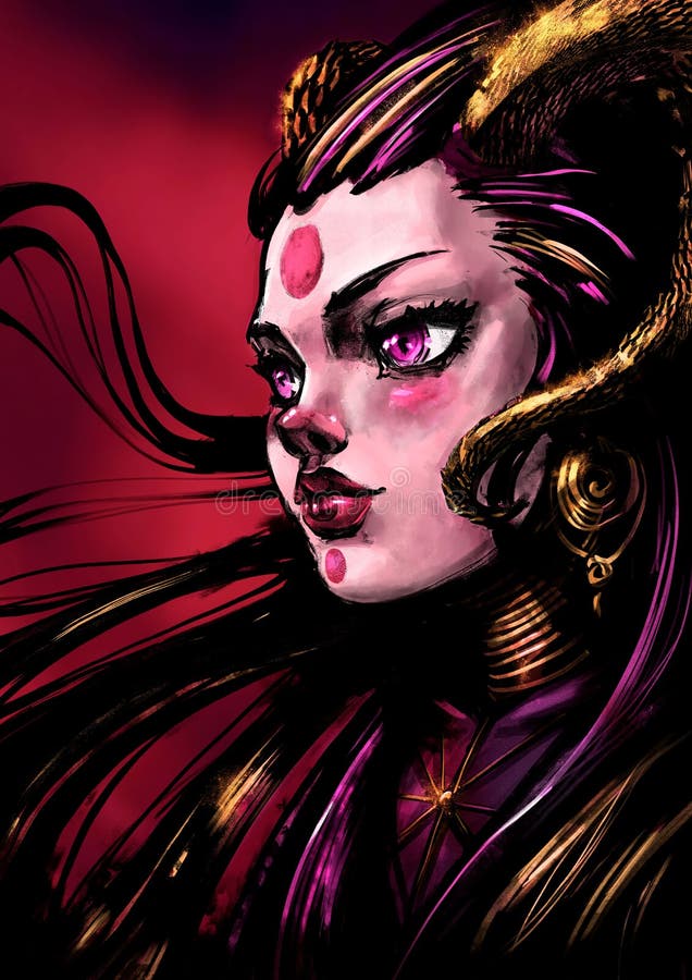 A Cute Demon Girl in a Complex Hellish Armor with Many Patterns and ...