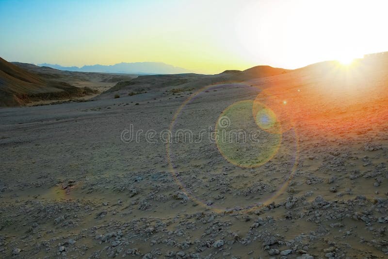 Beautiful Desert Landscape at Sunset Mountains Background Stock Image ...