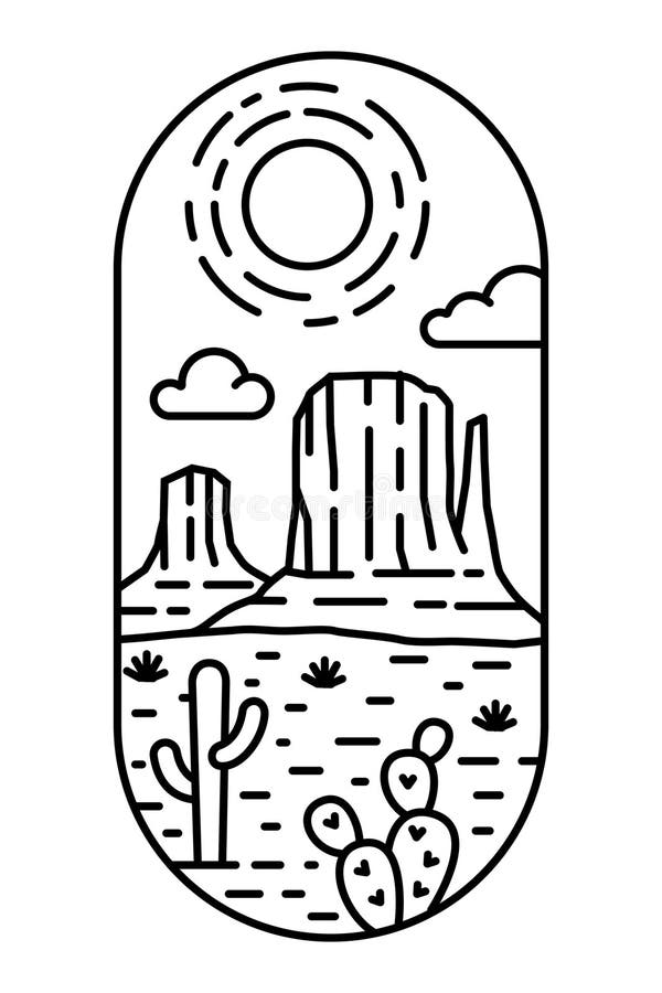Beautiful Desert Views Line Art Illustration Stock Vector ...