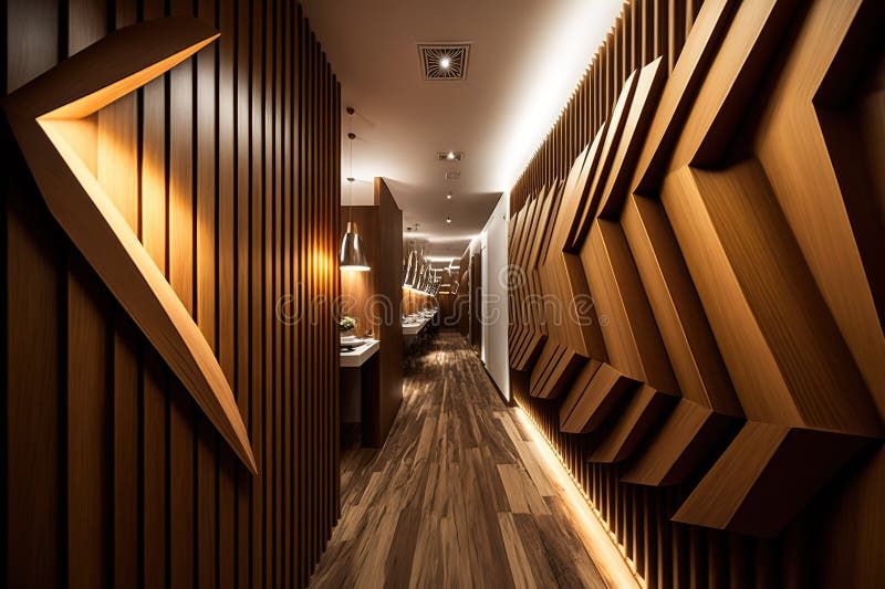 Beautiful Design of a Restaurant Hallway with Wooden Material, AI ...