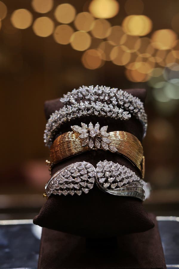 Beautiful Designer Gold Bracelet with Diamonds Stock Image - Image of ...