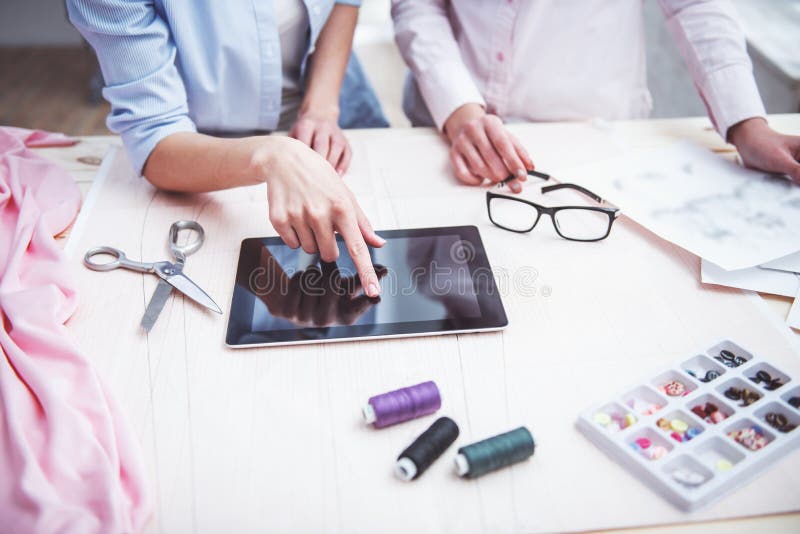 Beautiful Designers Working with Gadget Stock Image - Image of cowork ...