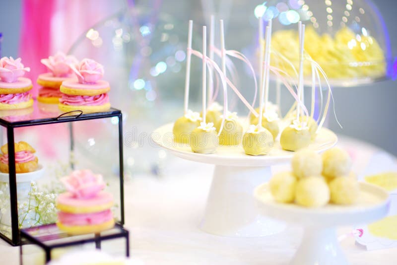 Beautiful Desserts, Sweets and Candy Table at Wedding Reception Stock ...