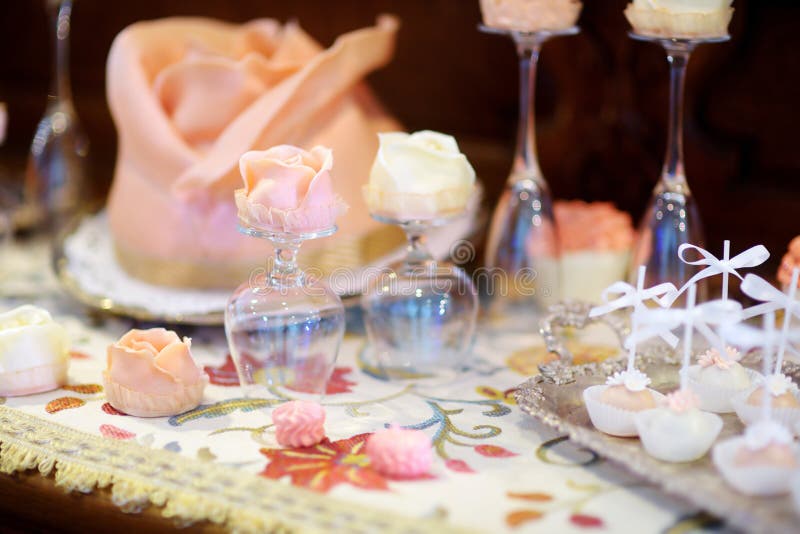 Beautiful Desserts, Sweets and Candy Table at Wedding Reception Stock ...