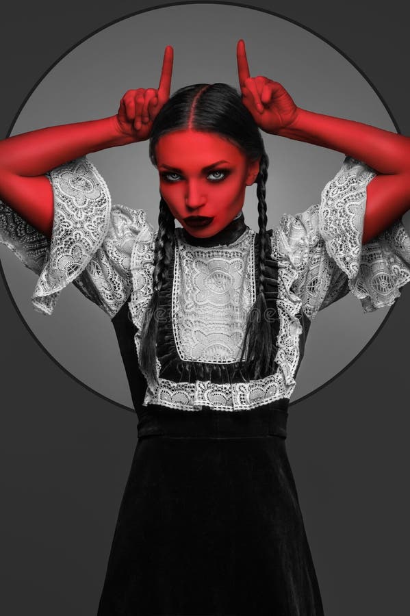 Beautiful Devil Women with Red Skin Stock Image - Image of hairdo ...
