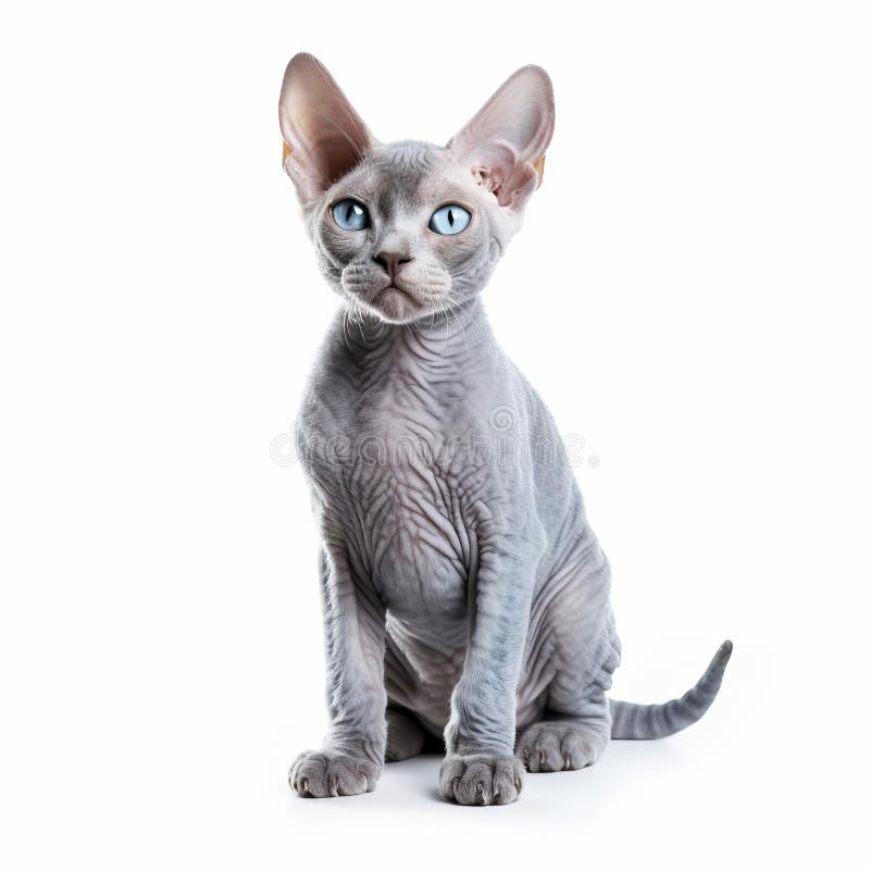 Beautiful Devon Rex Blue Cat Isolated on White Background Stock ...