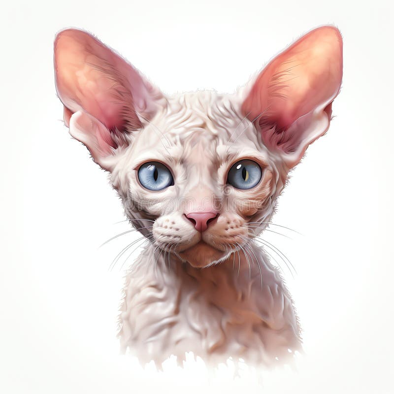 Beautiful Devon Rex Cat Watercolor Fantasy Clipart Illustration Stock ...