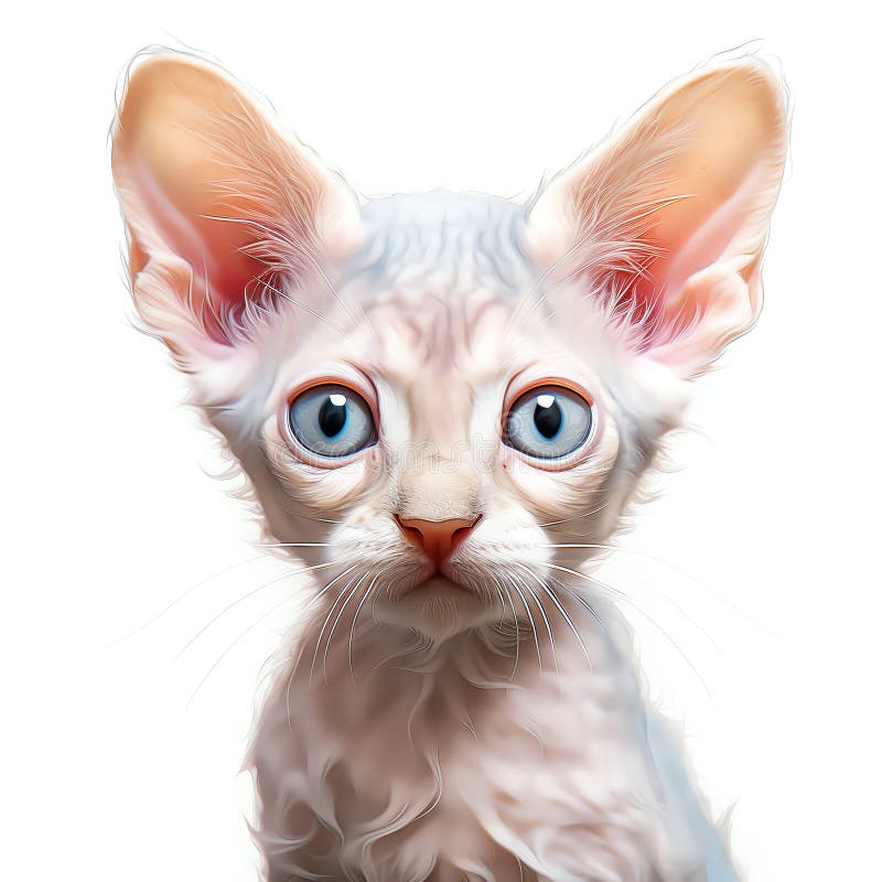 Beautiful Devon Rex Cat Watercolor Fantasy Clipart Illustration Stock ...