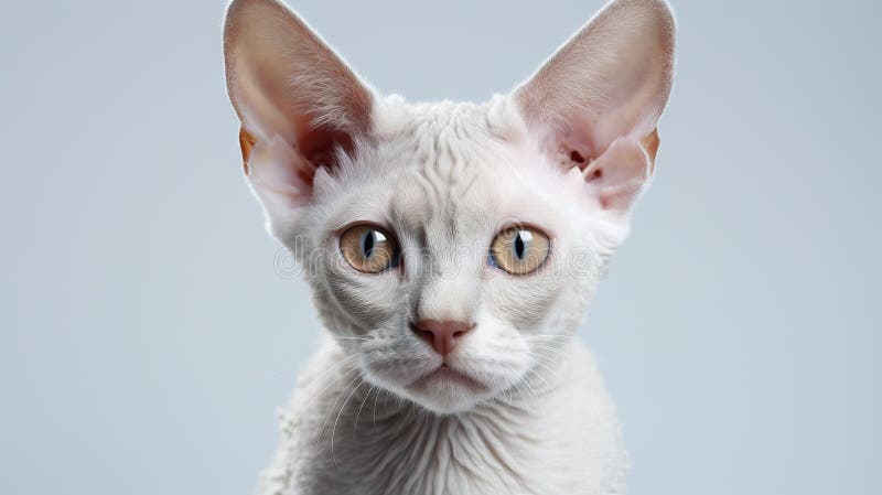 Beautiful Devon Rex Cat on White Background AI Generated Stock ...