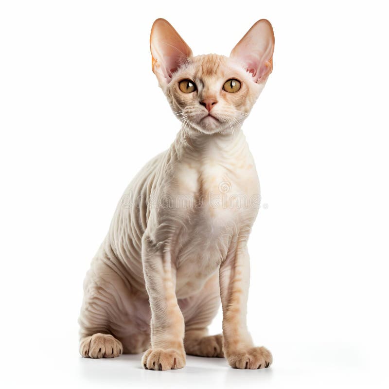 Beautiful Devon Rex Cream Cat Isolated on White Background Stock ...
