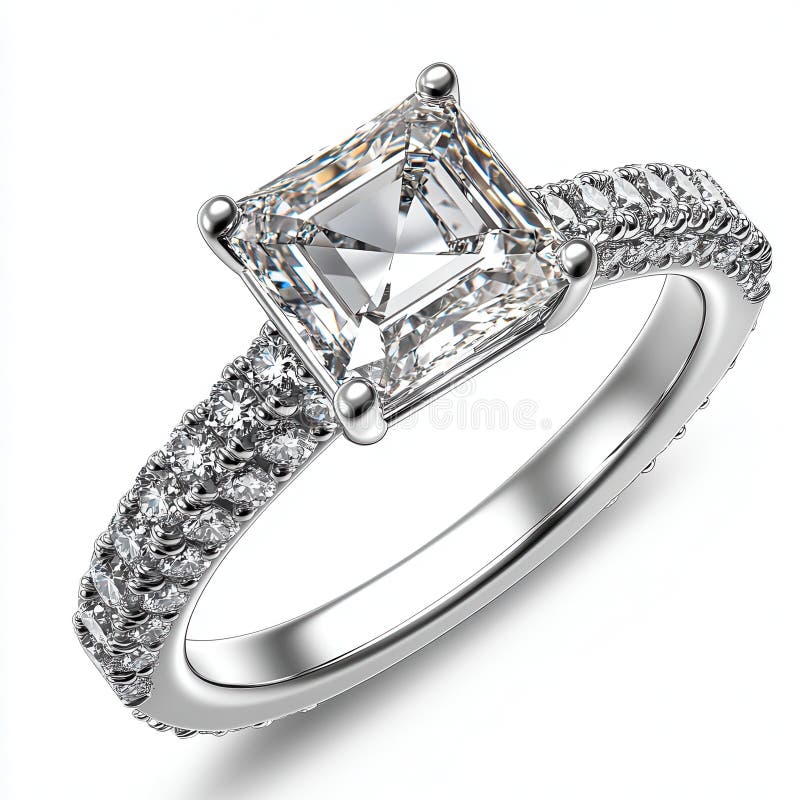 A Beautiful Diamond Engagement Ring with a Square-cut Center Stone and ...