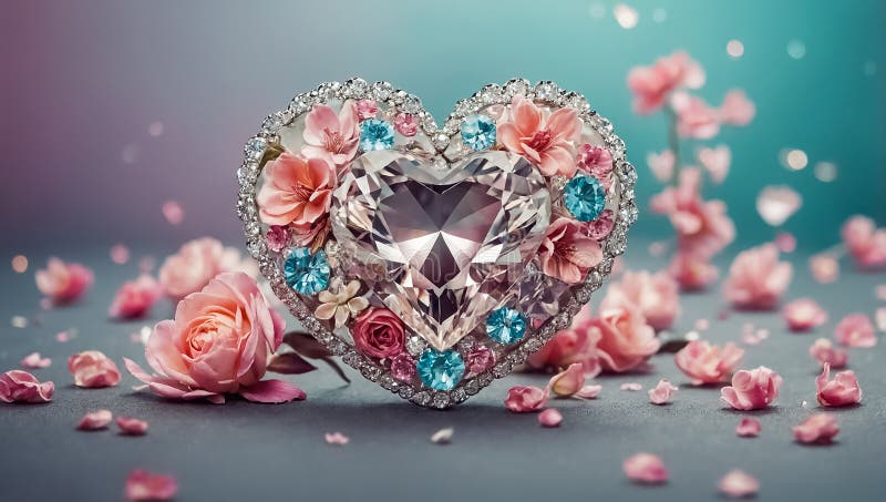 Beautiful Diamond Heart Flowers Celebration Design Stock Illustration ...