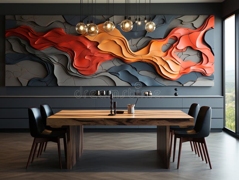 A Beautiful Dining Table with a Dining Room Wall Mural Featuring ...