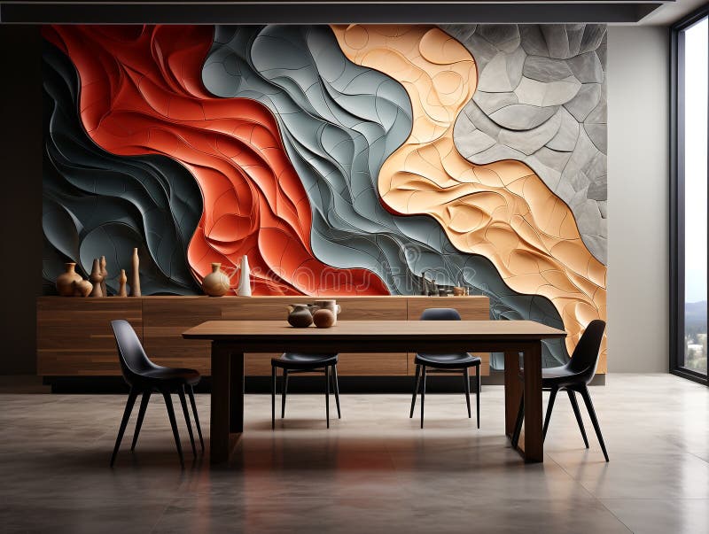 A Beautiful Dining Table with a Dining Room Wall Mural Featuring ...