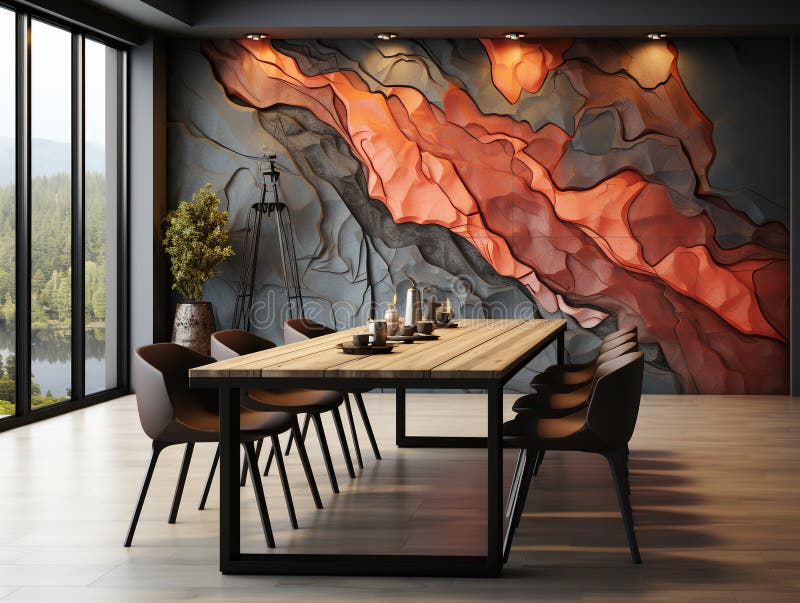 A Beautiful Dining Table with a Dining Room Wall Mural Featuring ...