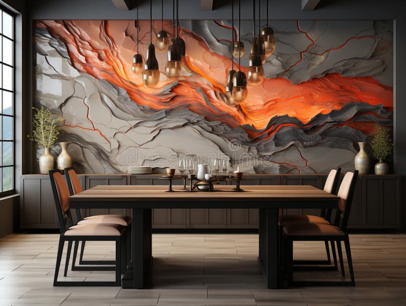 A Beautiful Dining Table with a Dining Room Wall Mural Featuring ...
