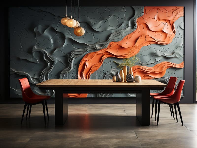 A Beautiful Dining Table with a Dining Room Wall Mural Featuring ...