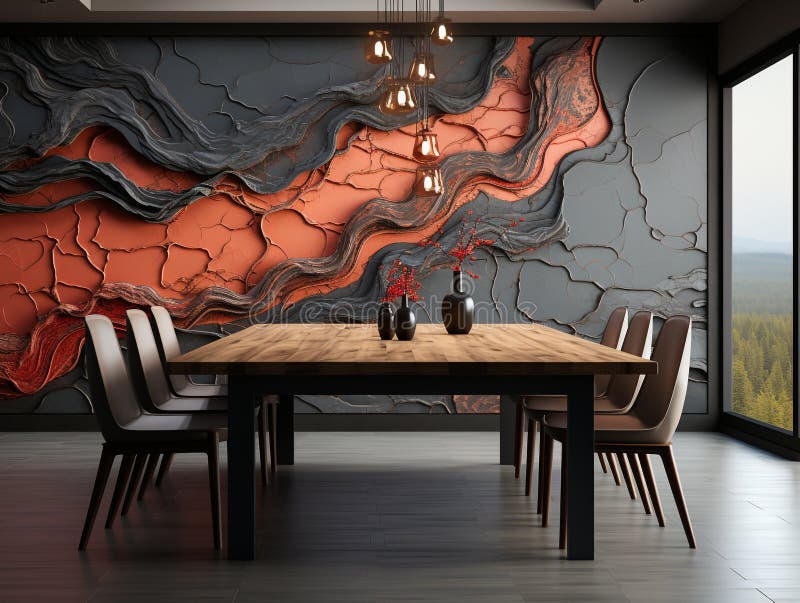 A Beautiful Dining Table with a Dining Room Wall Mural Featuring ...