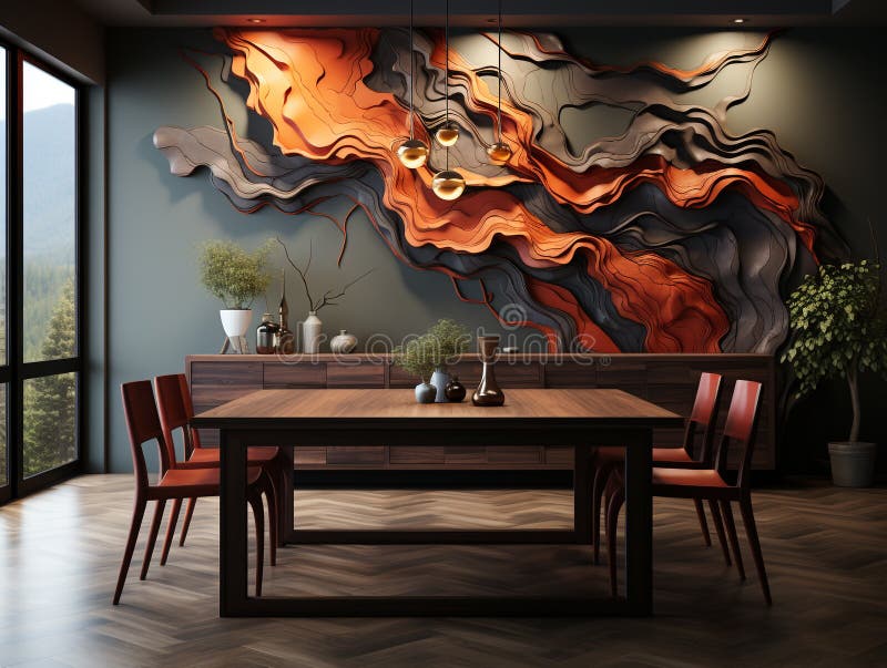 A Beautiful Dining Table with a Dining Room Wall Mural Featuring ...