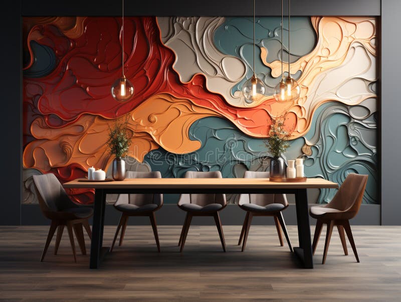 A Beautiful Dining Table with a Dining Room Wall Mural Featuring ...