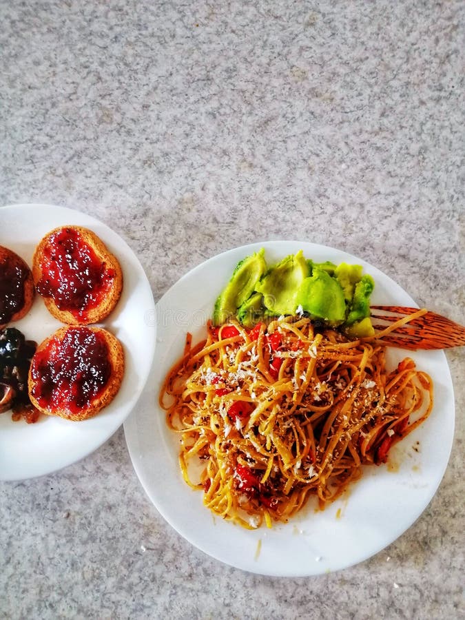 Beautiful Dinner Pasta with Pepper and Avocado Stock Photo - Image of ...