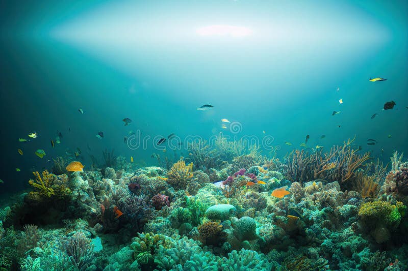 Beautiful Diver Underwater View of the Seabed with Rocks and Corals ...