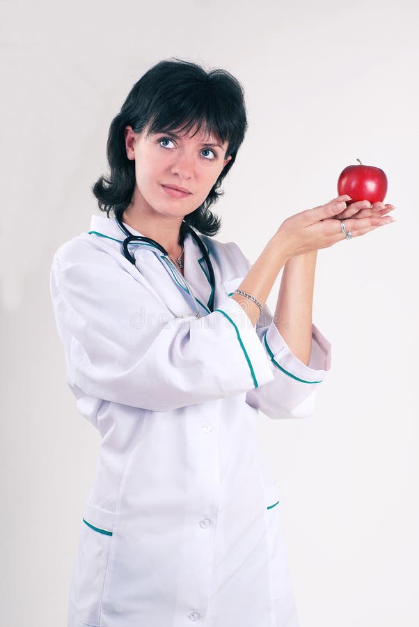 Beautiful Doctor with Apple Stock Photo - Image of expertise, food ...