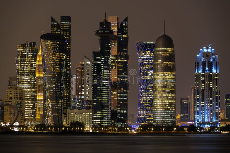 Beautiful Doha Skyline Night View Editorial Photo - Image of beautiful ...