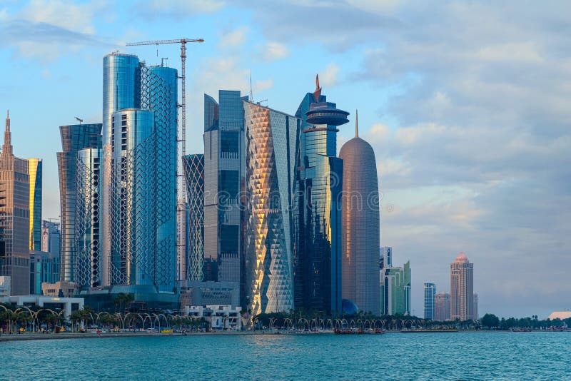 Beautiful Doha Skyline after Sunset Editorial Stock Photo - Image of ...
