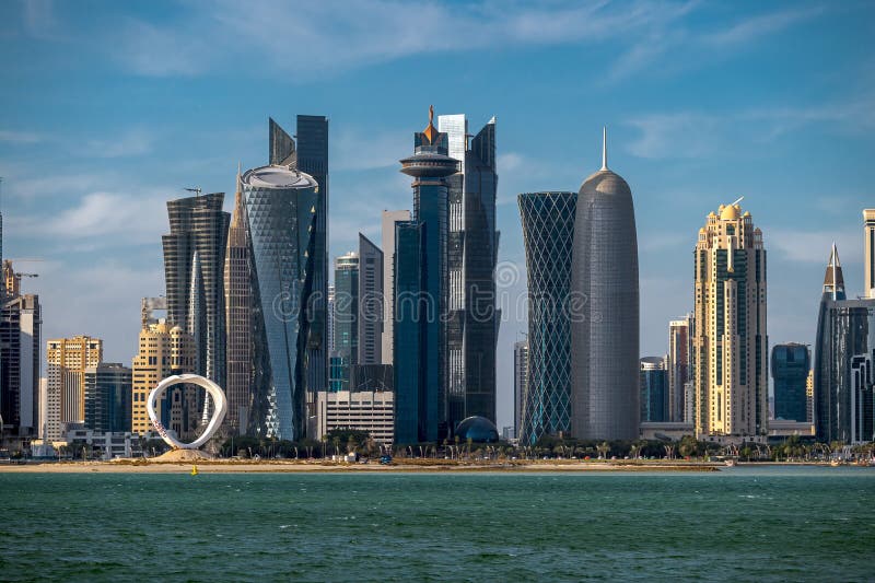 Beautiful Doha Skyline View from Corniche Editorial Stock Photo - Image ...