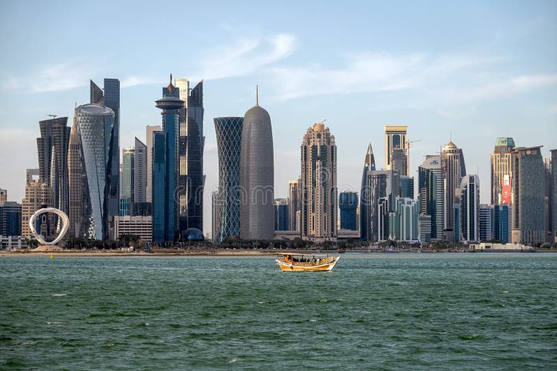 Beautiful Doha Skyline View from Corniche Editorial Stock Image - Image ...