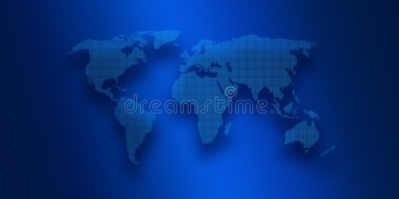 Dotted World Map on Blue Background Stock Illustration - Illustration ...