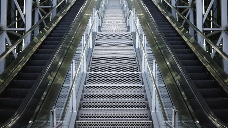 Beautiful Double Escalator Symmetry Stock Image - Image of blue ...