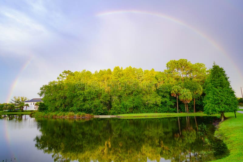 Beautiful double rainbow stock image. Image of fresh - 194909277