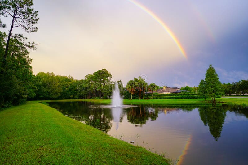 Beautiful double rainbow stock image. Image of landscape - 194909809