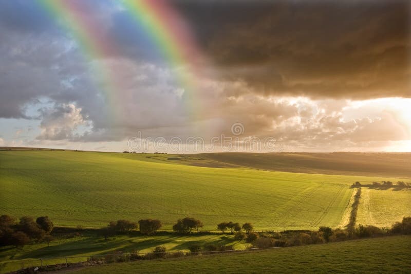 Beautiful Double Rainbow Over Landscape Stock Image - Image of skyscape ...
