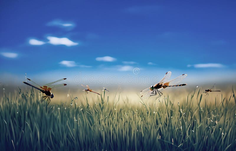 Beautiful Dragonfly Fly in Grass Field, AI Generated Stock Image ...