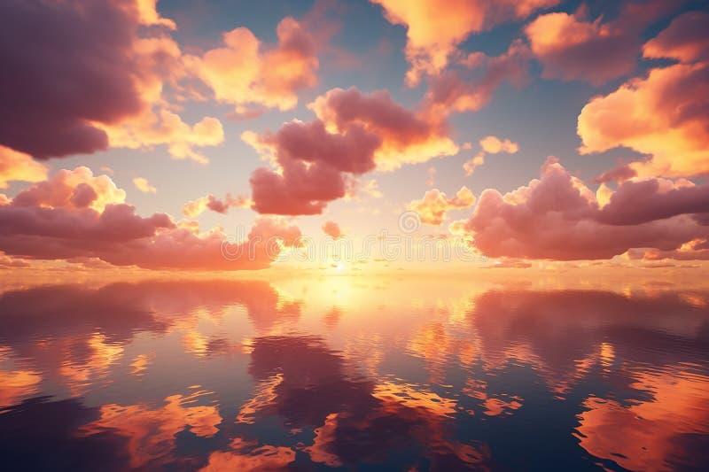 Beautiful Dramatic Cloudscape with Wide Sea Lake and Golden Clouds Sky ...