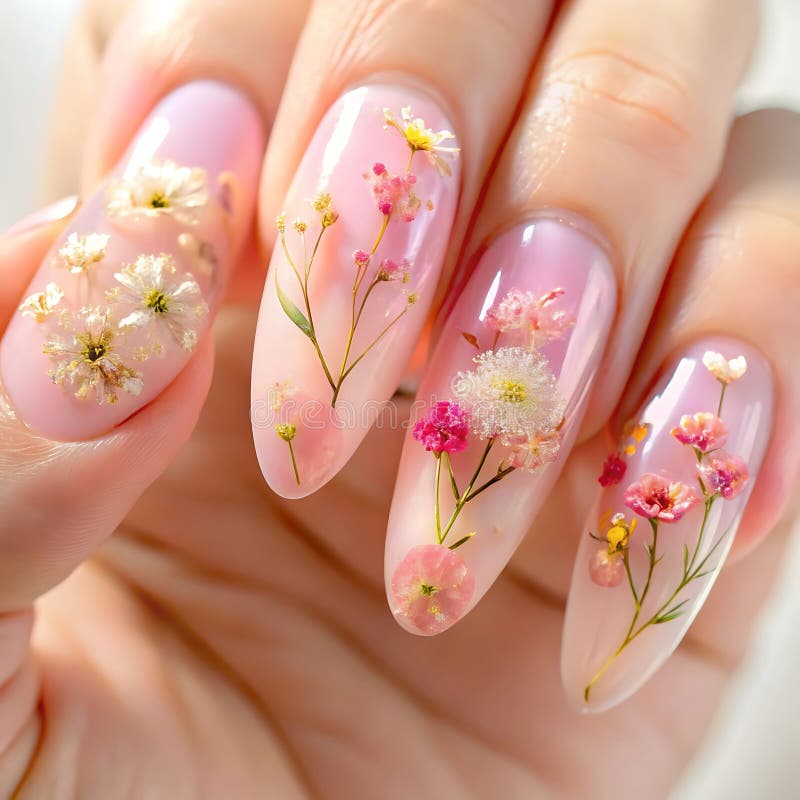 Beautiful, Dramatic Finger Makeup on Long, Sharp Nails with Floral Art ...